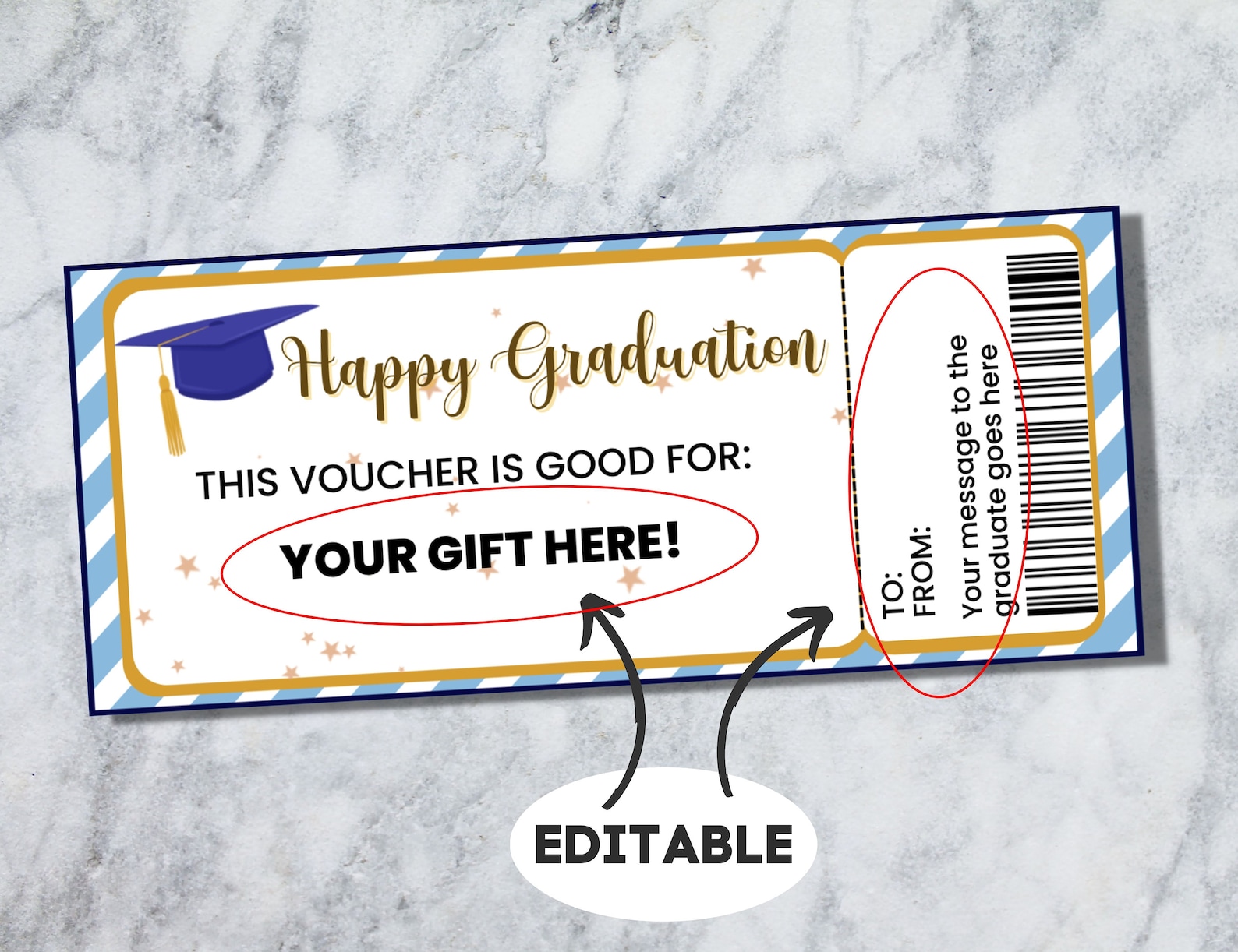 Printable Graduation Gift Coupon, Custom Gift Voucher, Editable ...