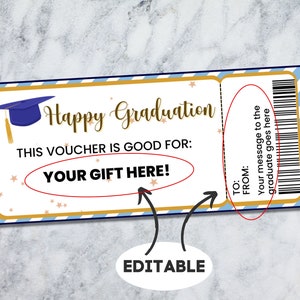 Printable Graduation Gift Coupon, Custom Gift Voucher, Editable ...