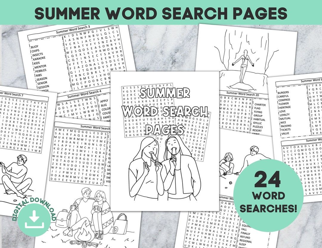 Summer Activity Pack, Printable Summer Word Search Coloring Pages - Etsy