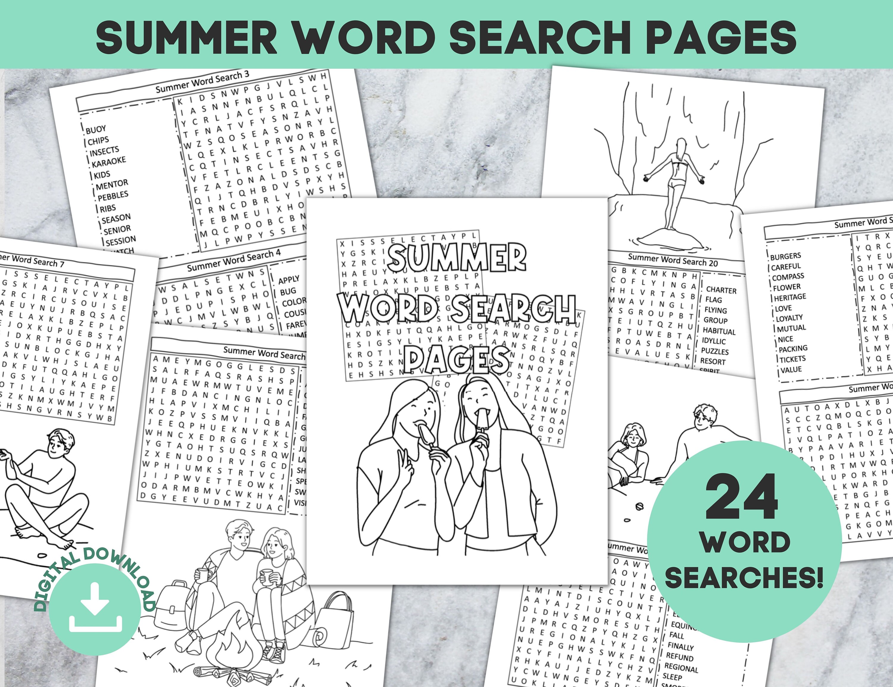 Summer Activity Pack, Printable Summer Word Search Coloring Pages - Etsy