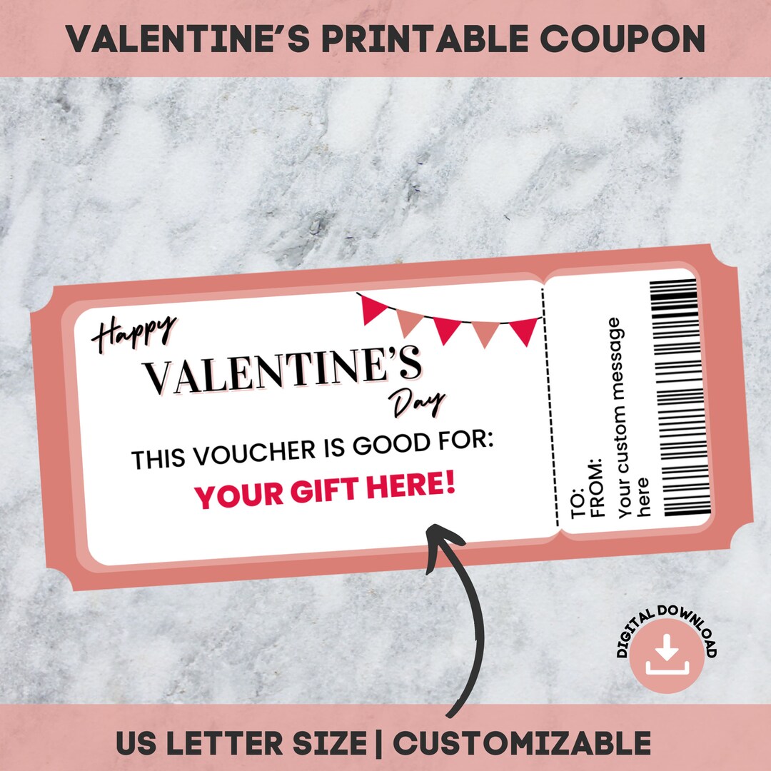 Valentine's Day Coupon, Printable Valentine's Gift Coupon, Custom Gift ...