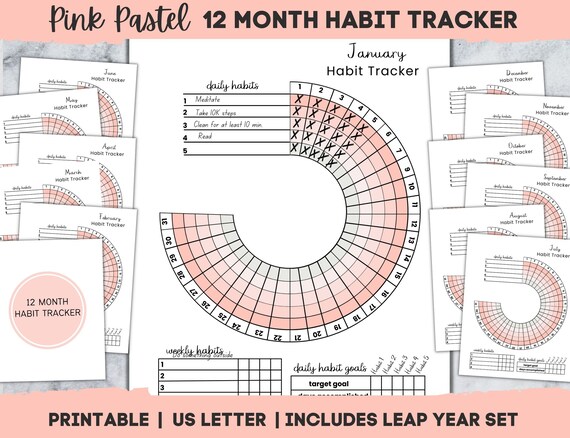 Round Habit Tracker Daily Weekly Circle Habit Tracker Pink - Etsy