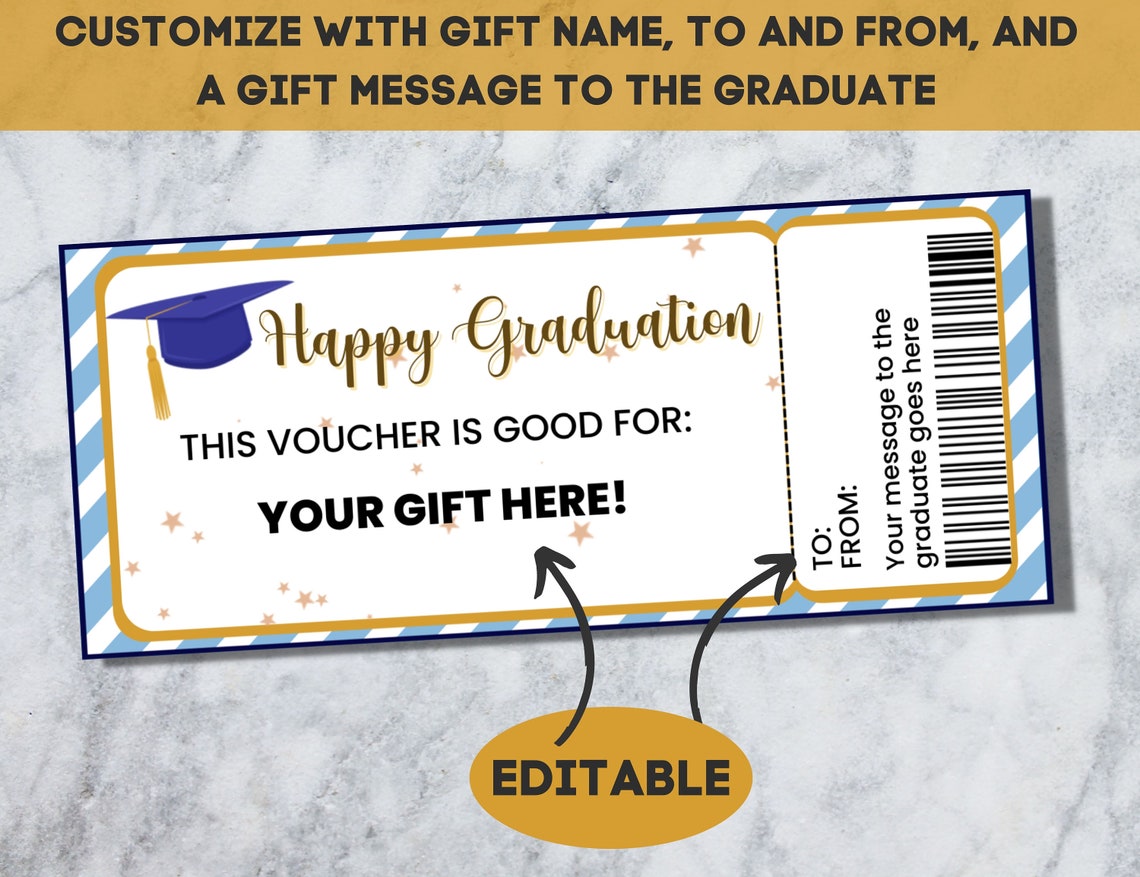 Printable Graduation Gift Coupon, Custom Gift Voucher, Editable ...