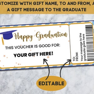 Printable Graduation Gift Coupon, Custom Gift Voucher, Editable ...