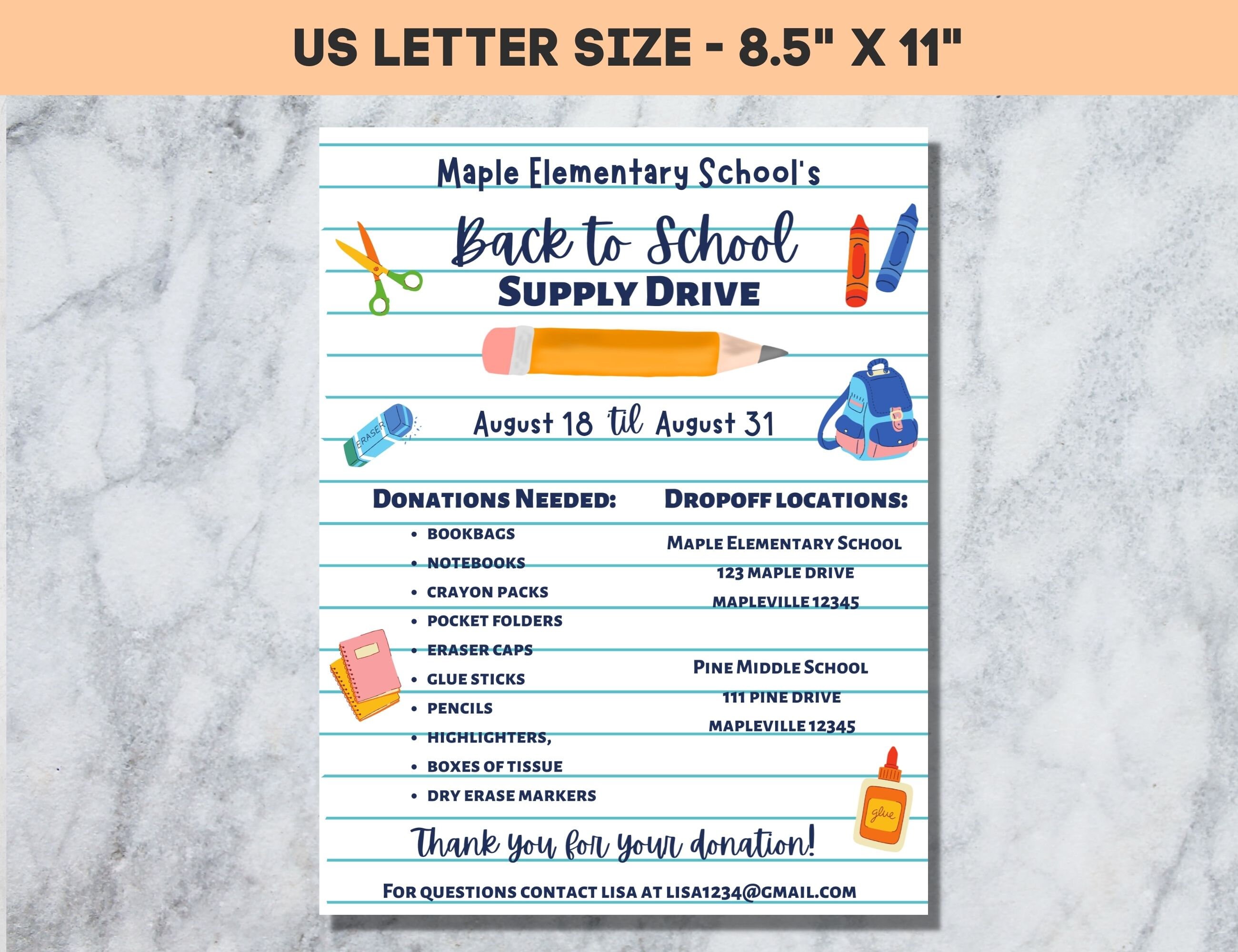 School Supply Drive Flyer, Editable Back to School Supply Drive ...