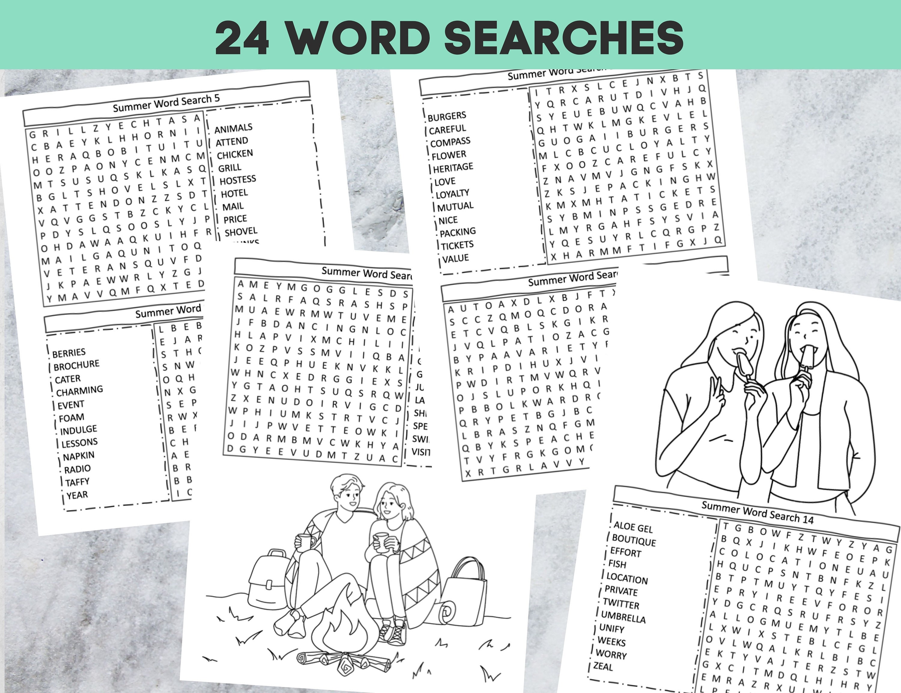 Summer Activity Pack, Printable Summer Word Search Coloring Pages - Etsy