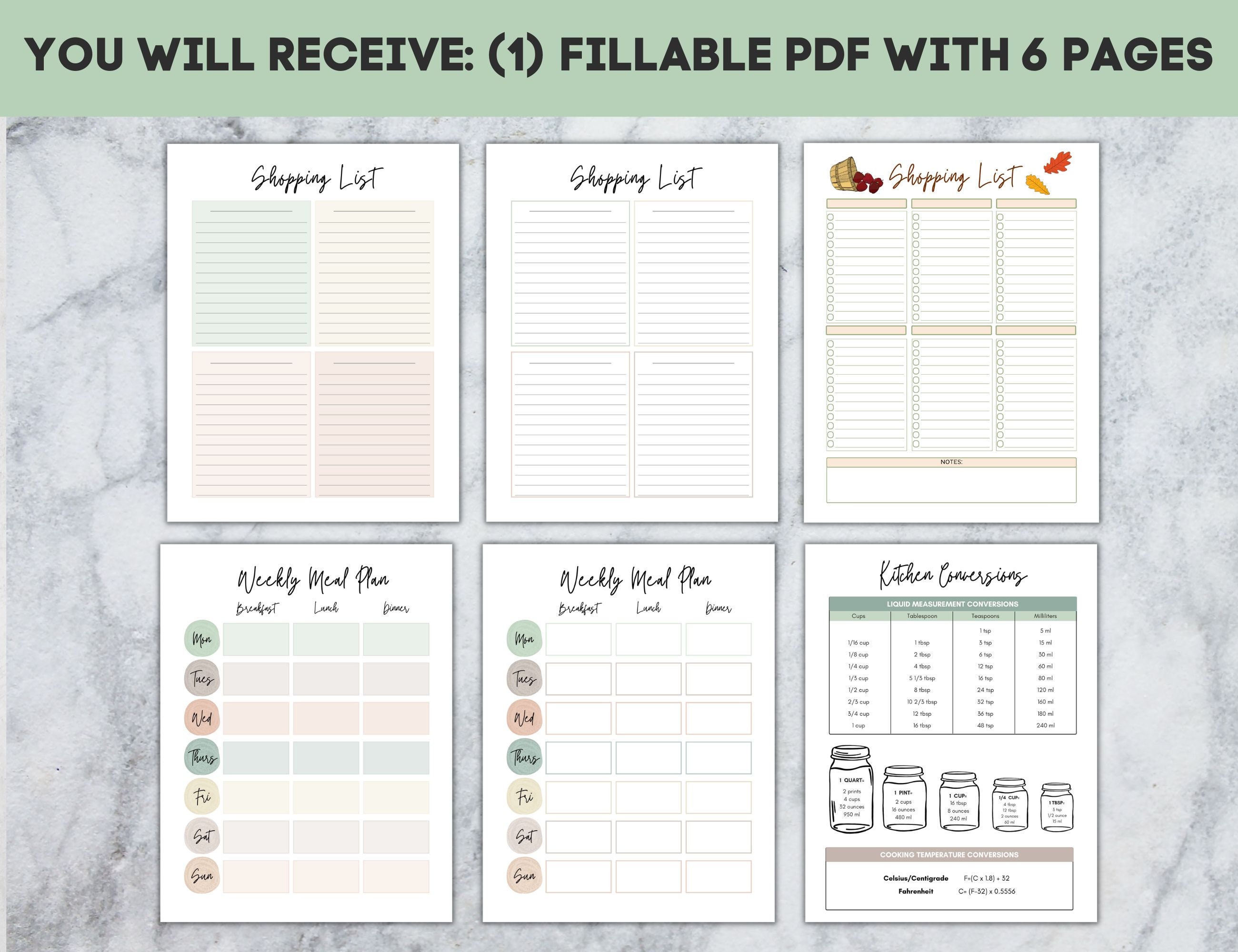 Fillable Meal Planner, Fall Printable Meal Plan, Editable Meal Plan ...