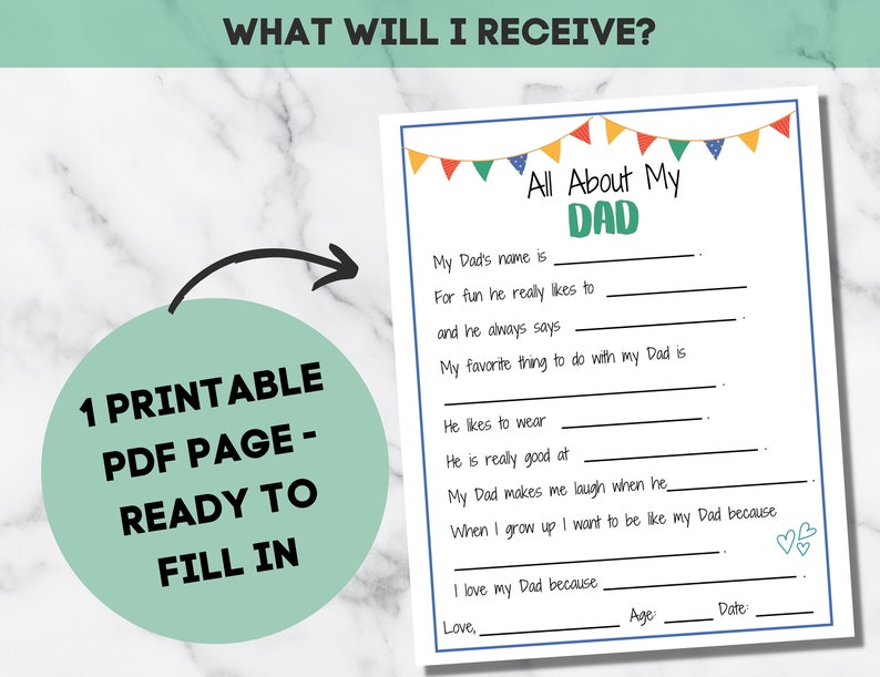 Fathers Day Questionnaire All About My Dad Sentimental Etsy