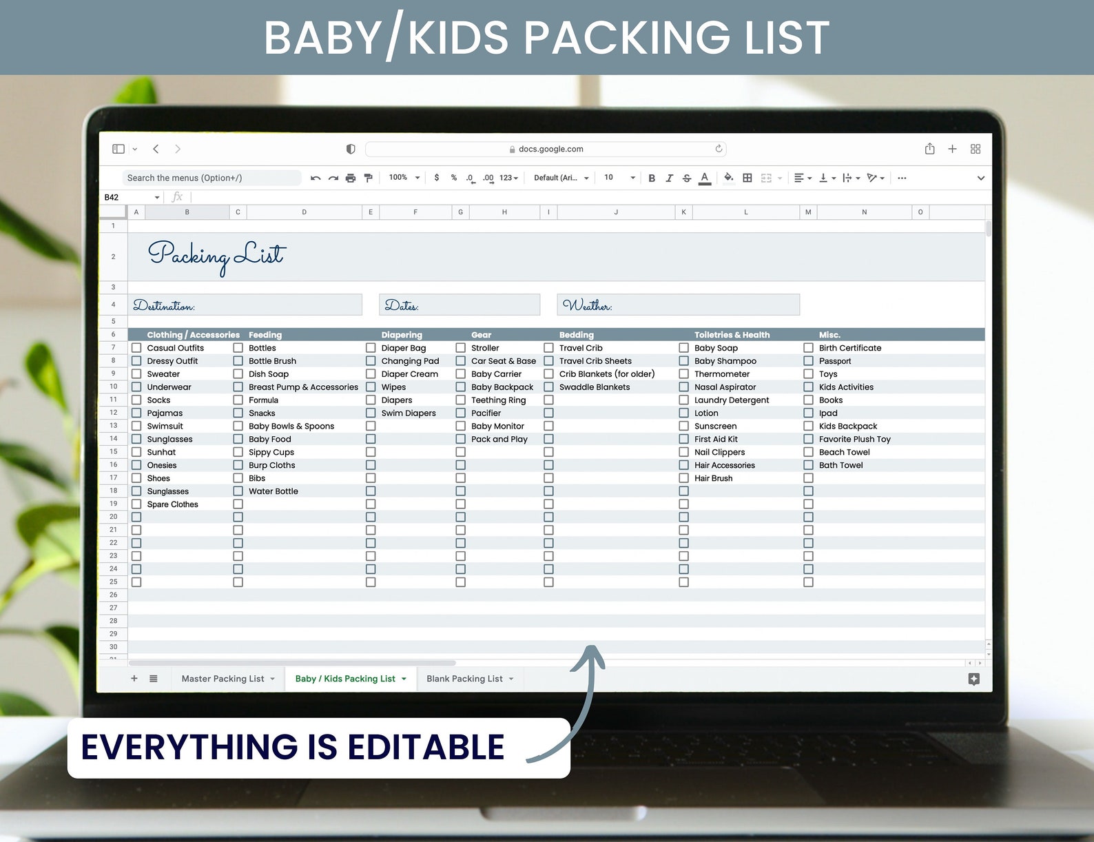 Editable Packing List, Packing List Spreadsheet, Kids, Baby, Family ...