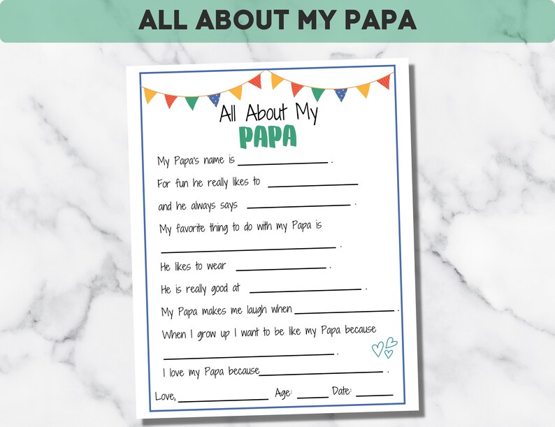 Father's Day Questionnaire, All About My Papa, Sentimental Fathers Day ...