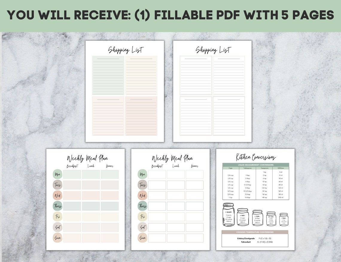 Fillable Meal Planner Printable Meal Plan Editable Meal Plan - Etsy