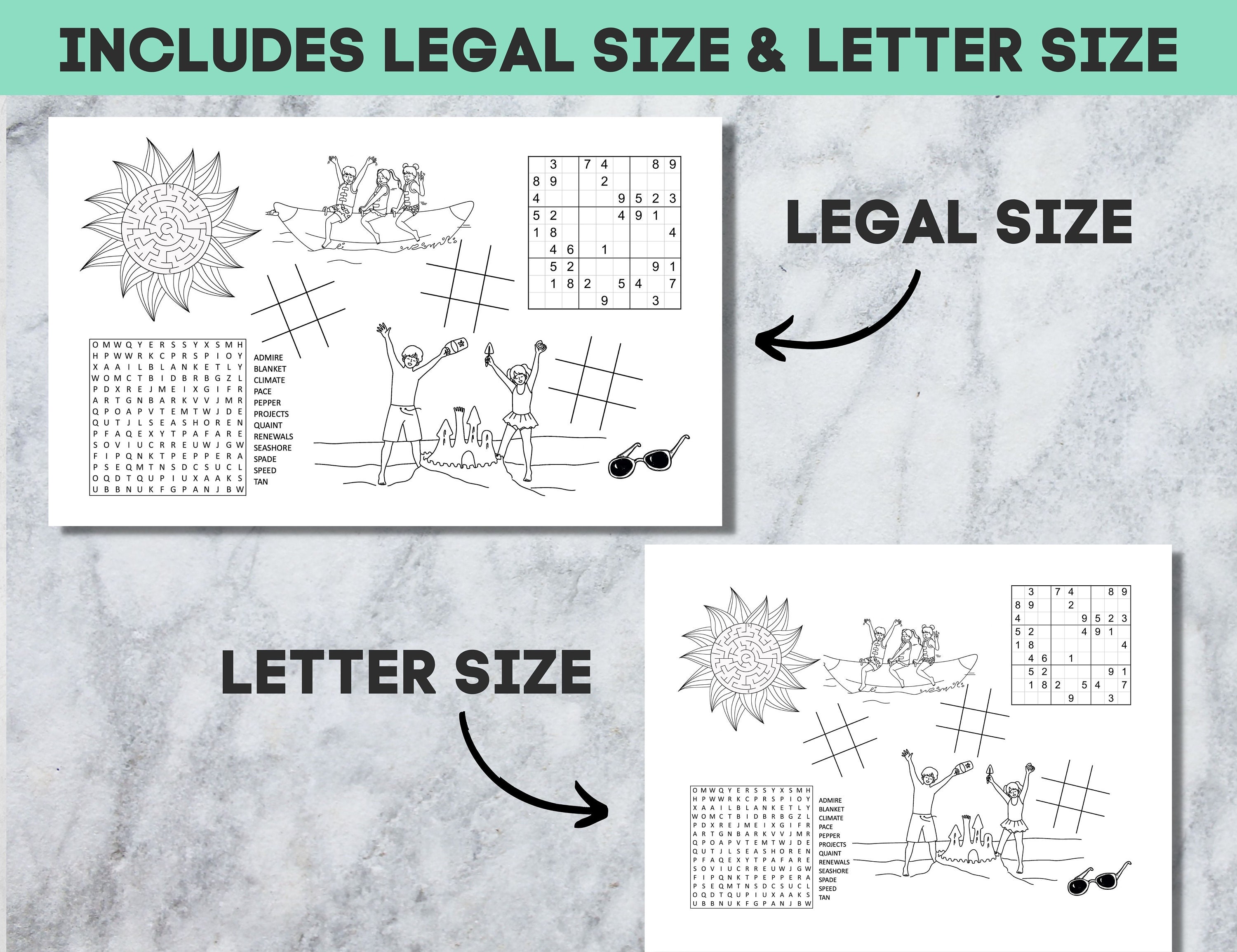 Summer Activity Placemats, Kids Printable Activity Placemats, Sudoku ...