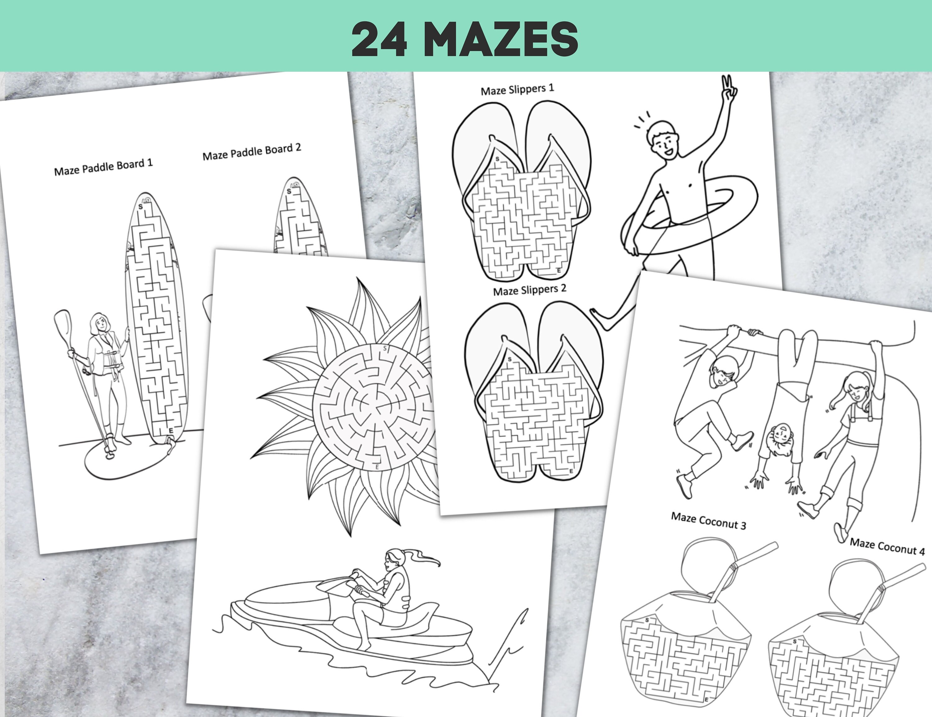 Summer Activity Pack, Printable Summer Maze Coloring Pages - Etsy