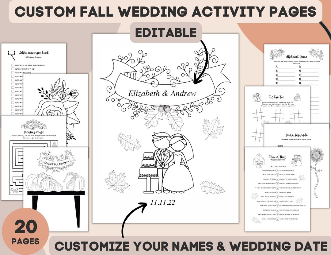 Wedding Activity Printable, Editable Fall Wedding Activity Pages, Older ...