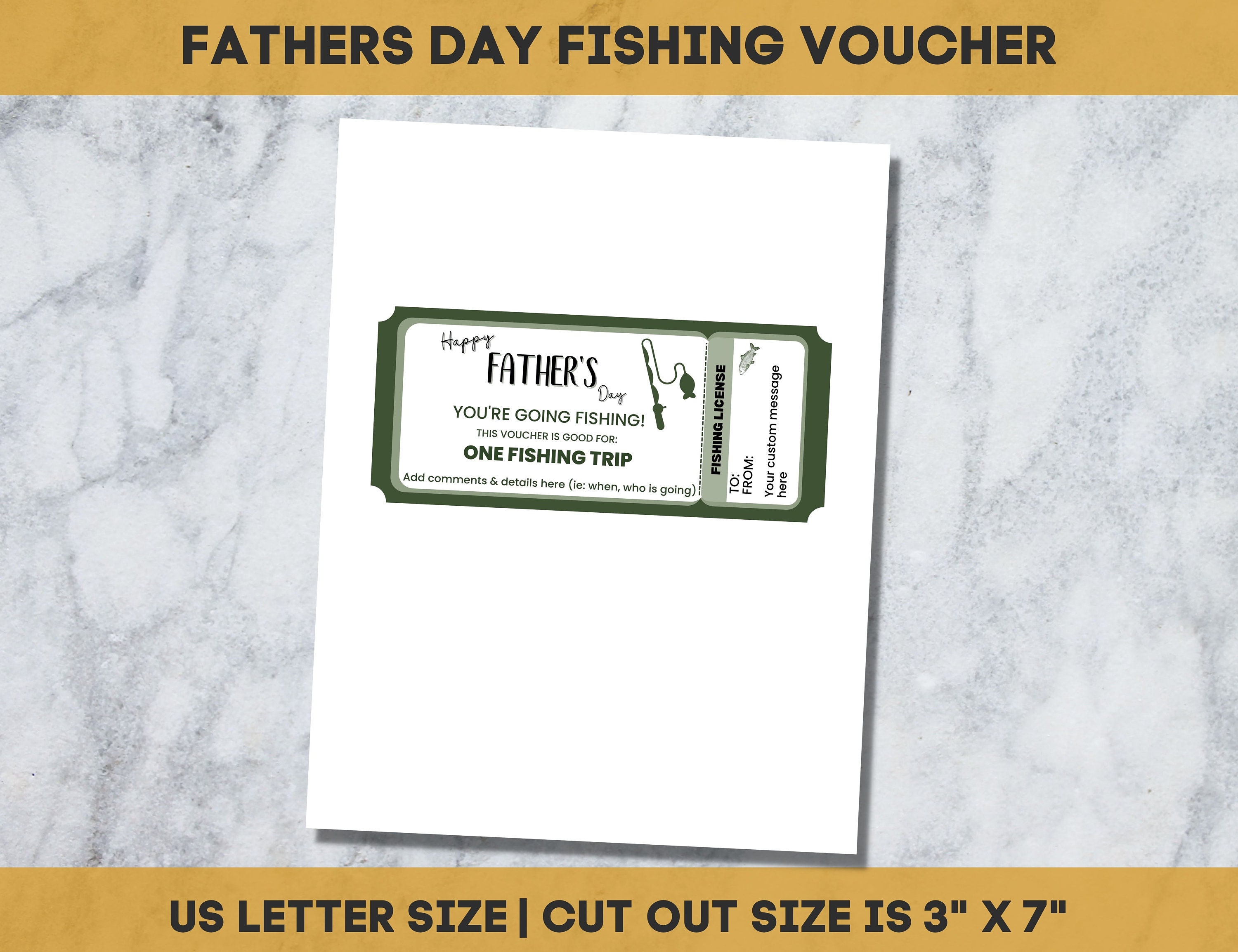 Father's Day Fishing Coupon Printable, Custom Gift Voucher, Editable ...