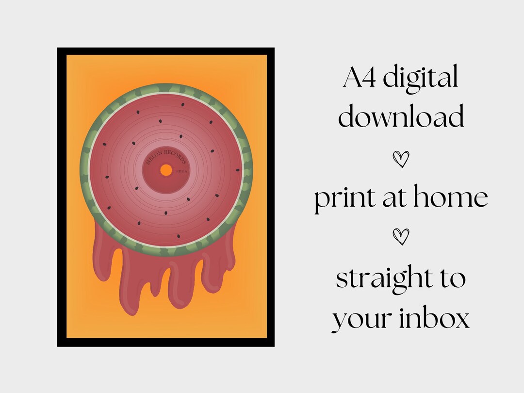 Watermelon Record Print Digital Download Wall Art Art - Etsy