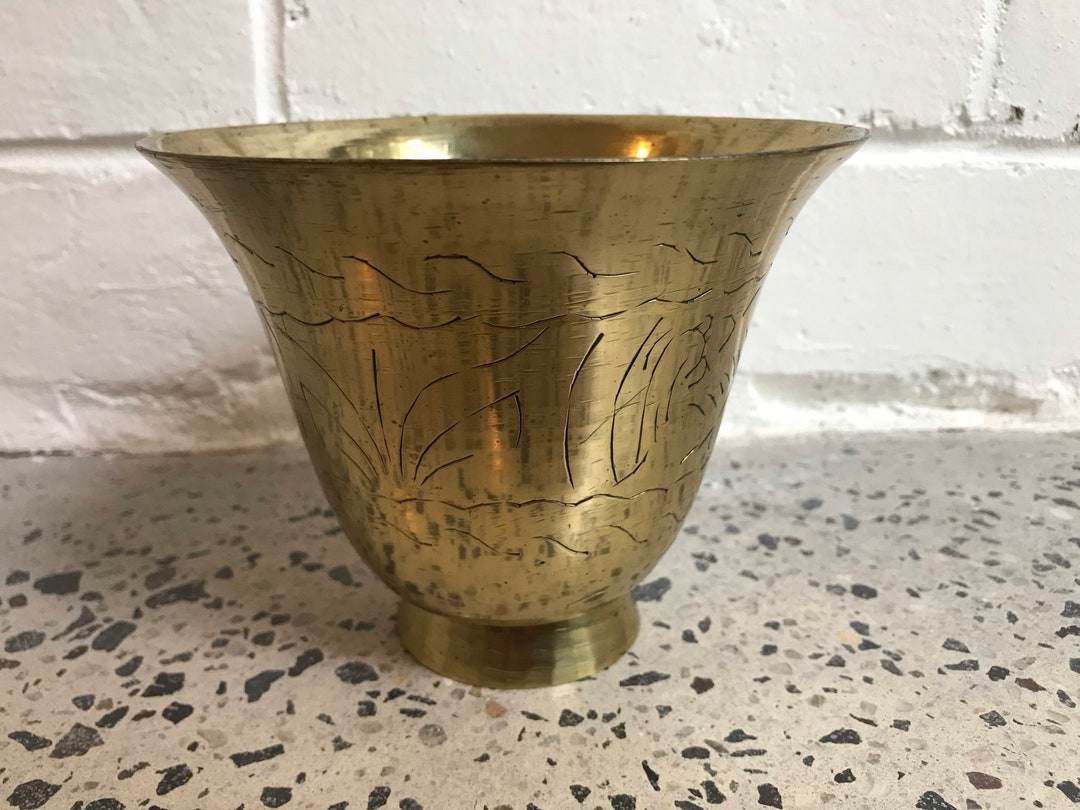 Vintage Brass Engraved Planter/vessel - Etsy
