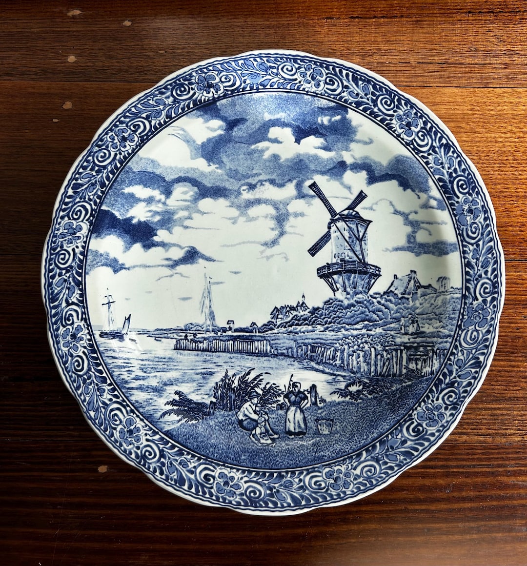 Vintage Boch Delfts Large Plate D. 315mm Windmill - Etsy