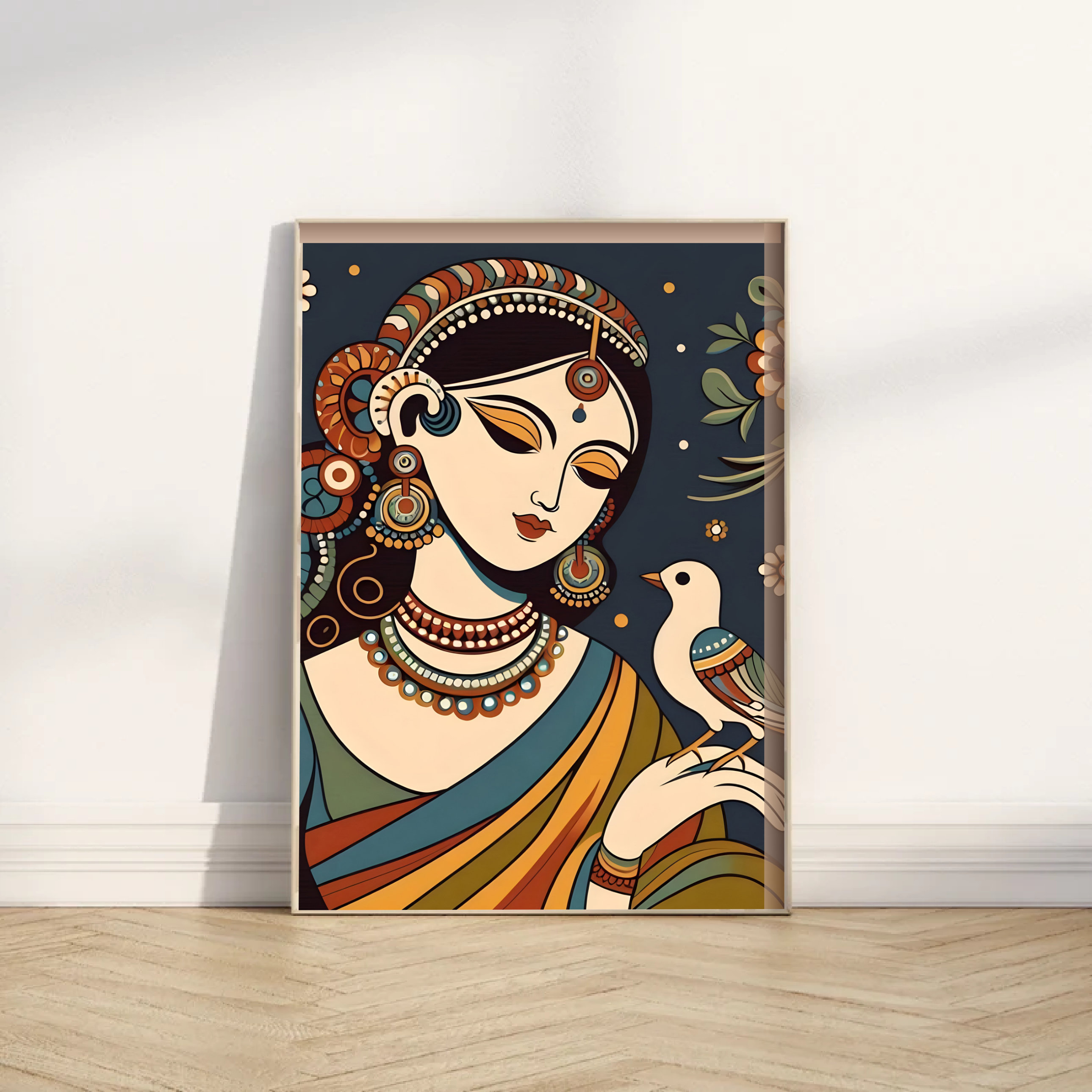 Indian Girl Art, Indian Wall Art, Indian Woman With Bird, Living Room ...
