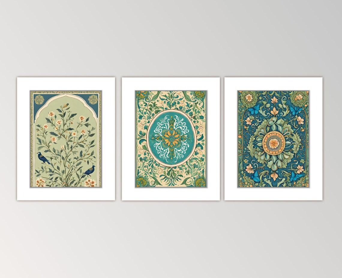 Indian Pattern Art Set of 3, Indian Pichhawai Painting, Living Room ...