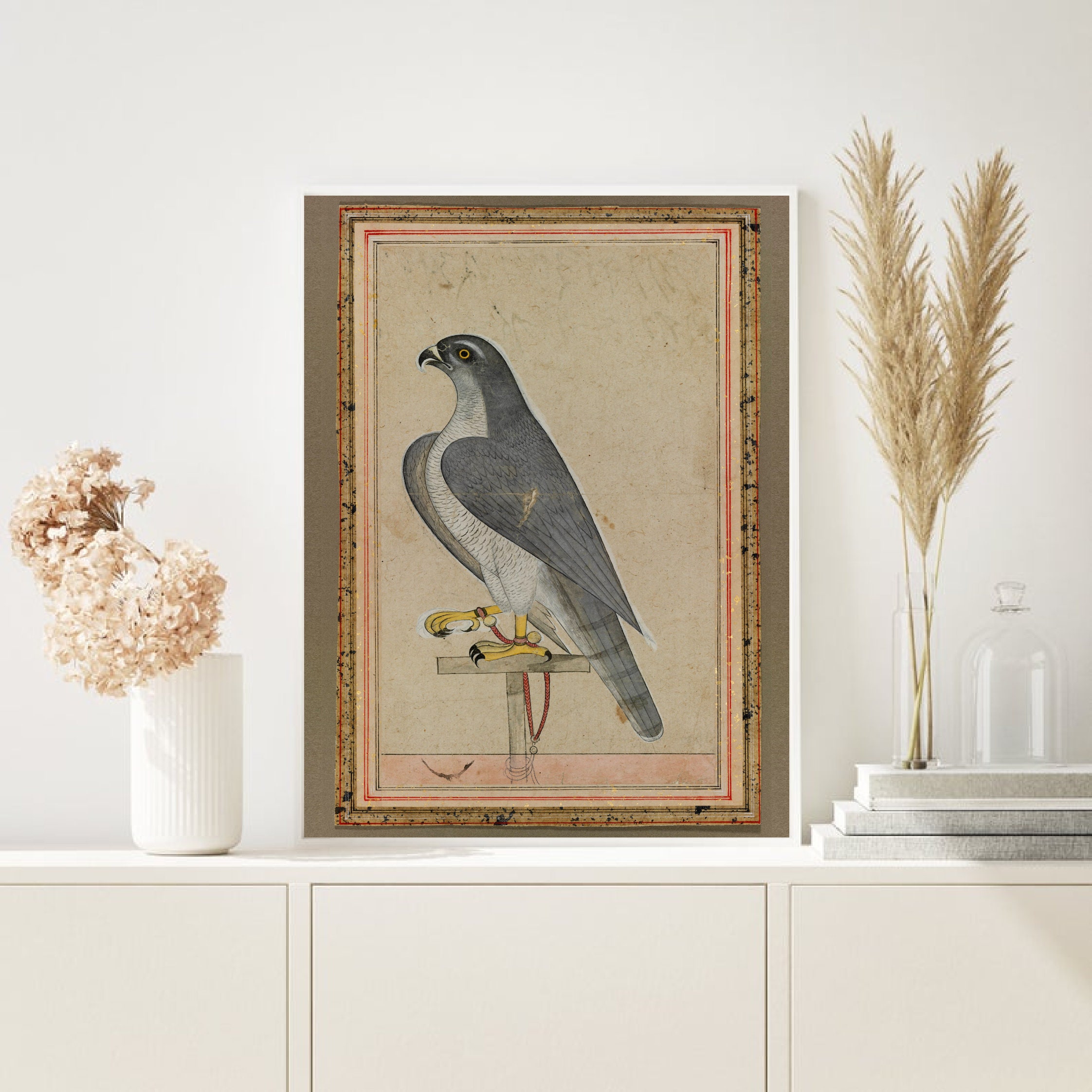 Indian Art Indian Falcon Wall Art Indian Mughal Miniature - Etsy