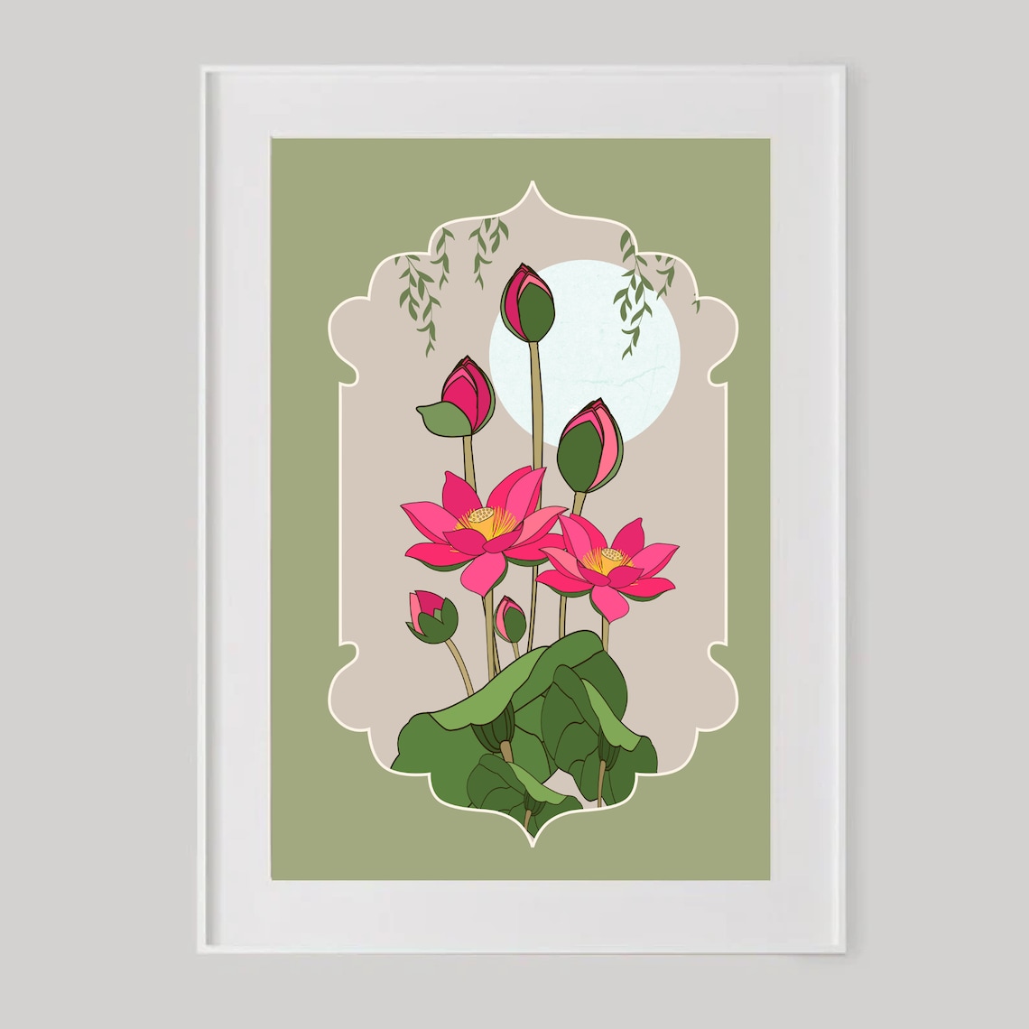 Indian Art, Indian Lotus Wall Art, Indian Lotus Painting, Living Room ...