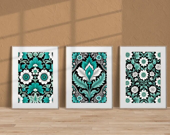 Floral Art Prints: Traditional Folk Art Set of 3 (digital Download) - Etsy