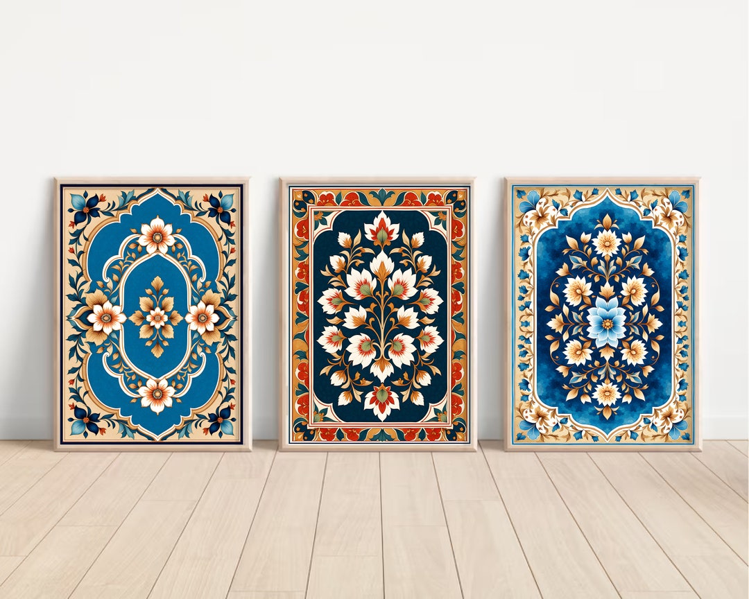 Floral Art Prints: Traditional Folk Art Set of 3 (digital Download) - Etsy