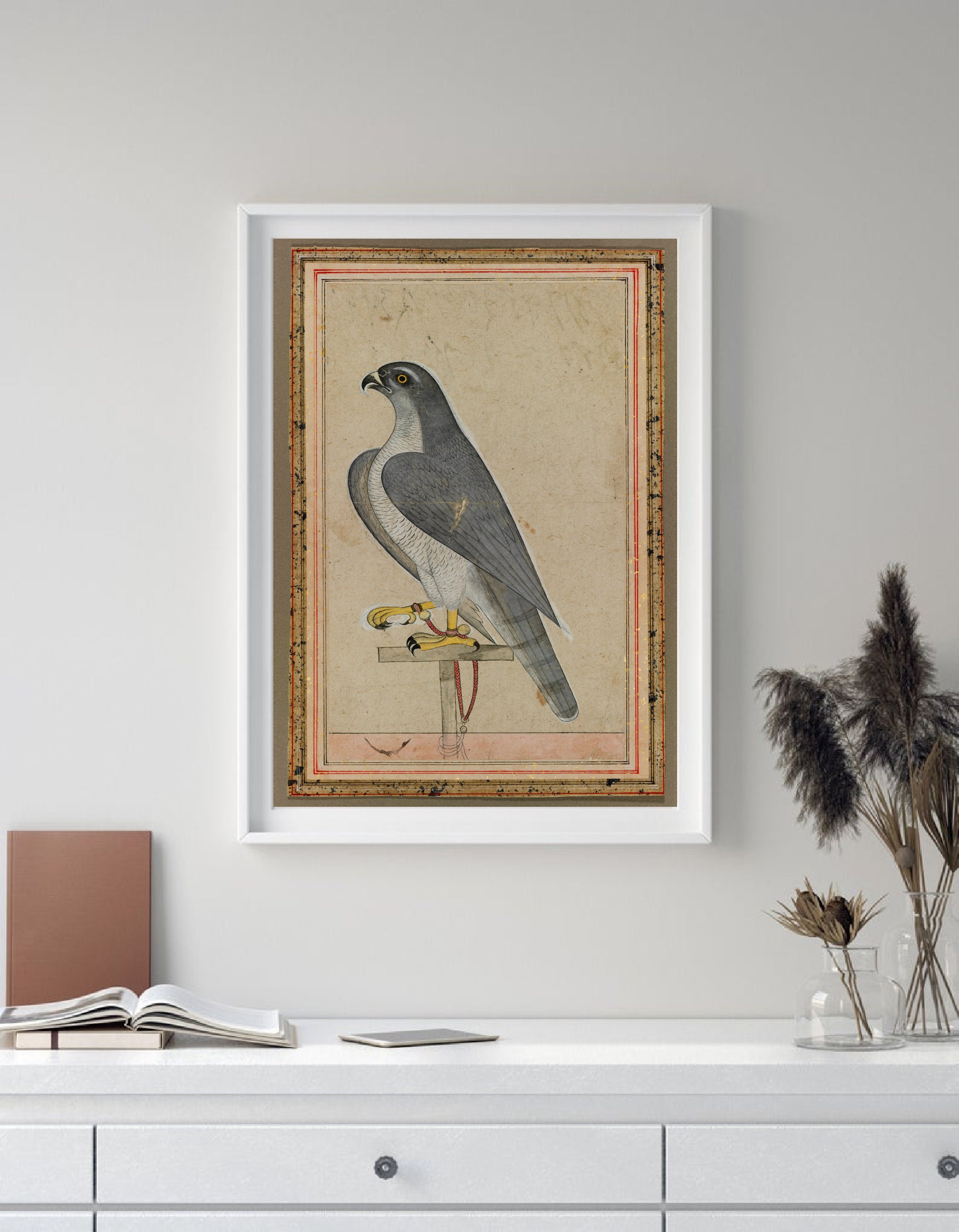 Indian Art Indian Falcon Wall Art Indian Mughal Miniature - Etsy