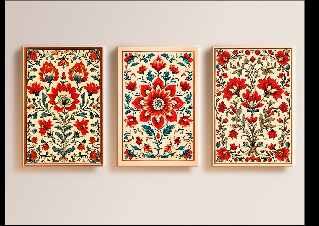 Floral Art Print Set: Traditional Folk Art (digital Download) - Etsy