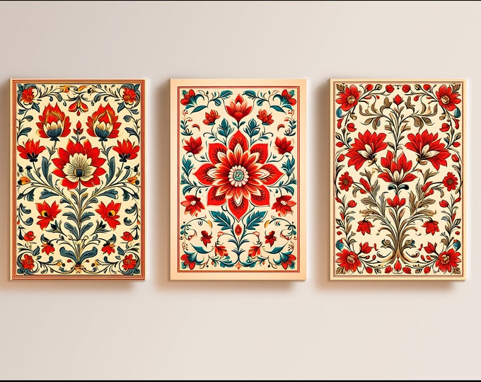 Floral Art Print Set: Traditional Folk Art (digital Download) - Etsy