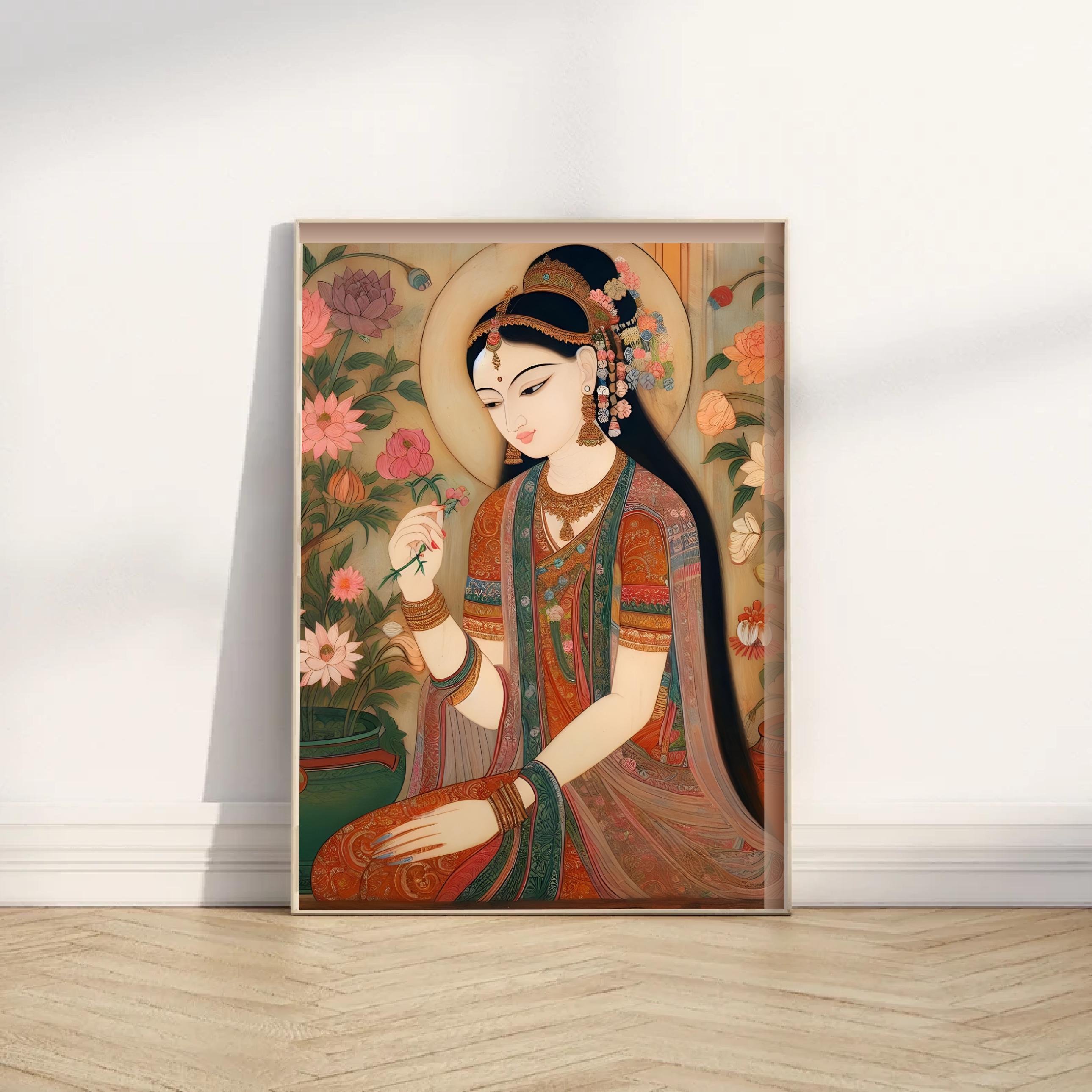 Indian Girl Art, Indian Wall Art, Indian Woman With Flower, Girl With ...