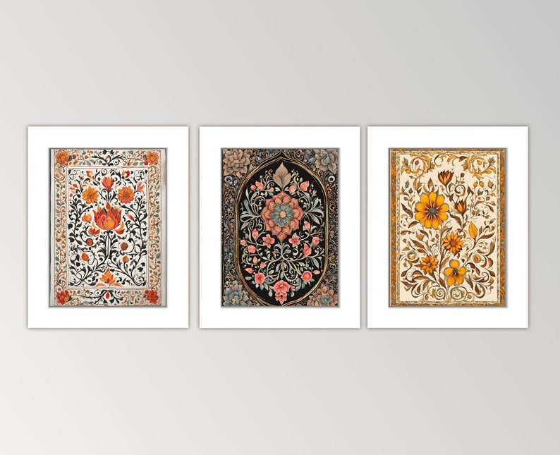 Indian Pattern Art Set of 3, Indian Pichhawai Painting, Living Room ...