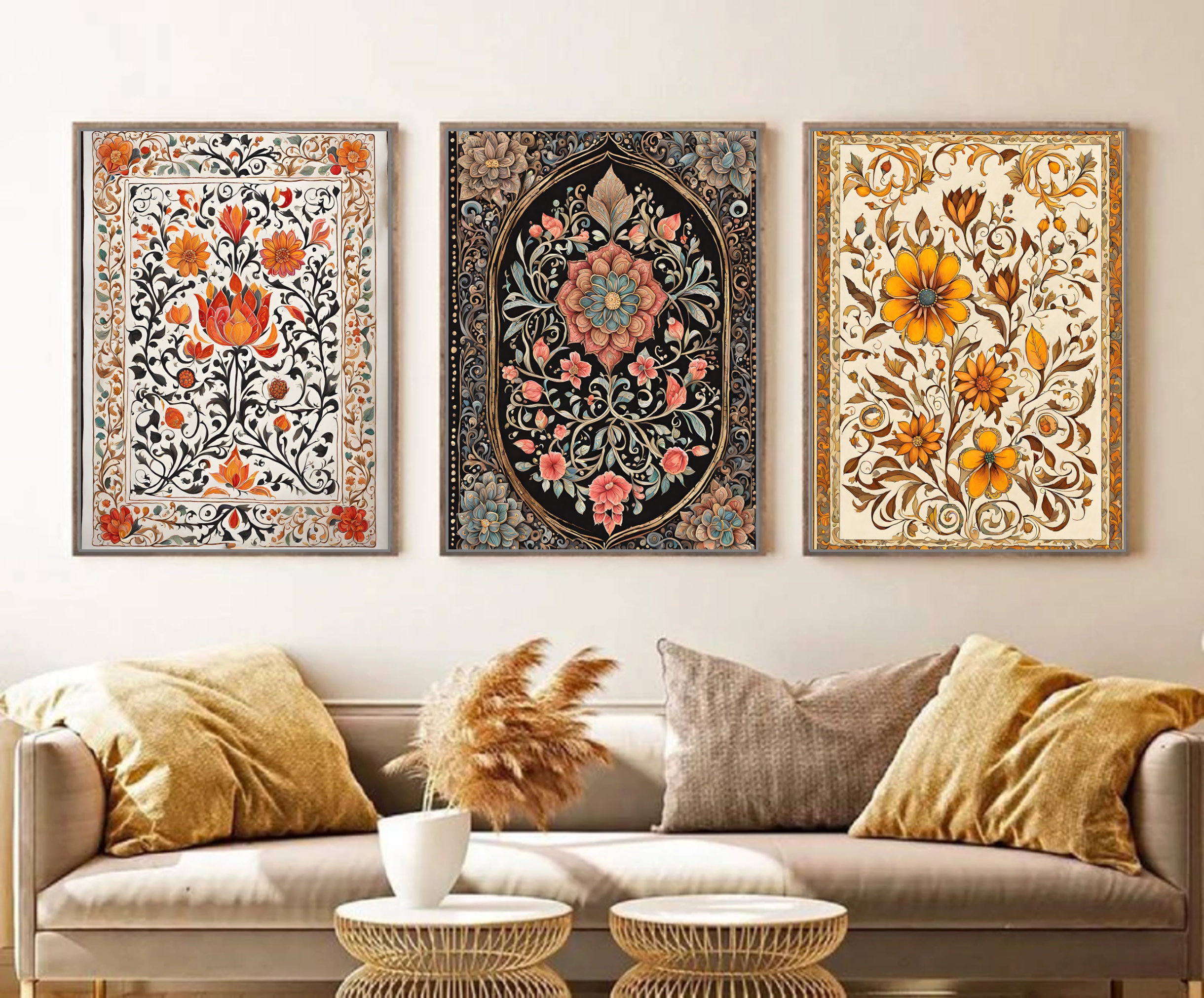 Indian Pattern Art Set of 3, Indian Pichhawai Painting, Living Room ...