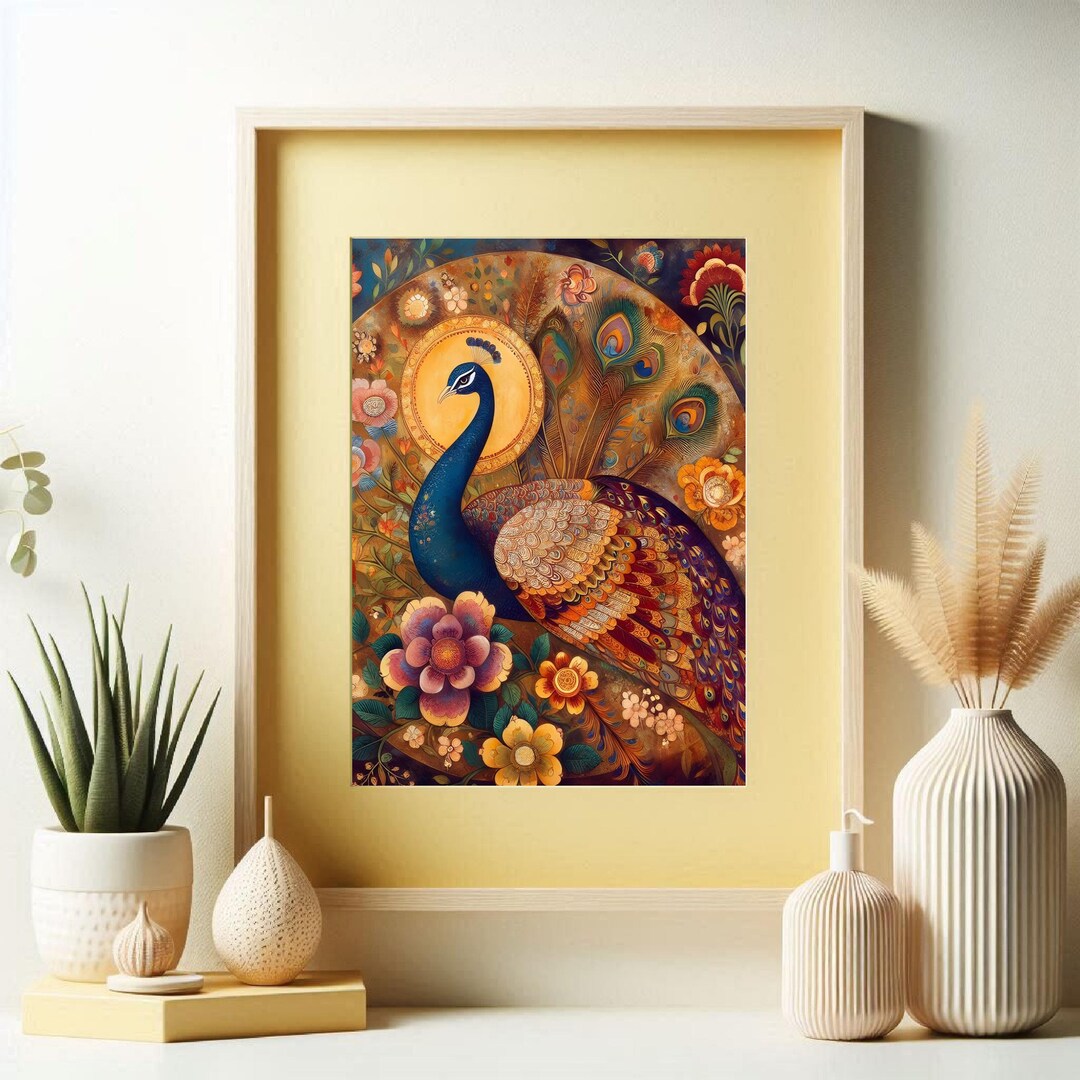 Indian Art, Indian Peacock Wall Art, Indian Flowers Painting, Peacock ...