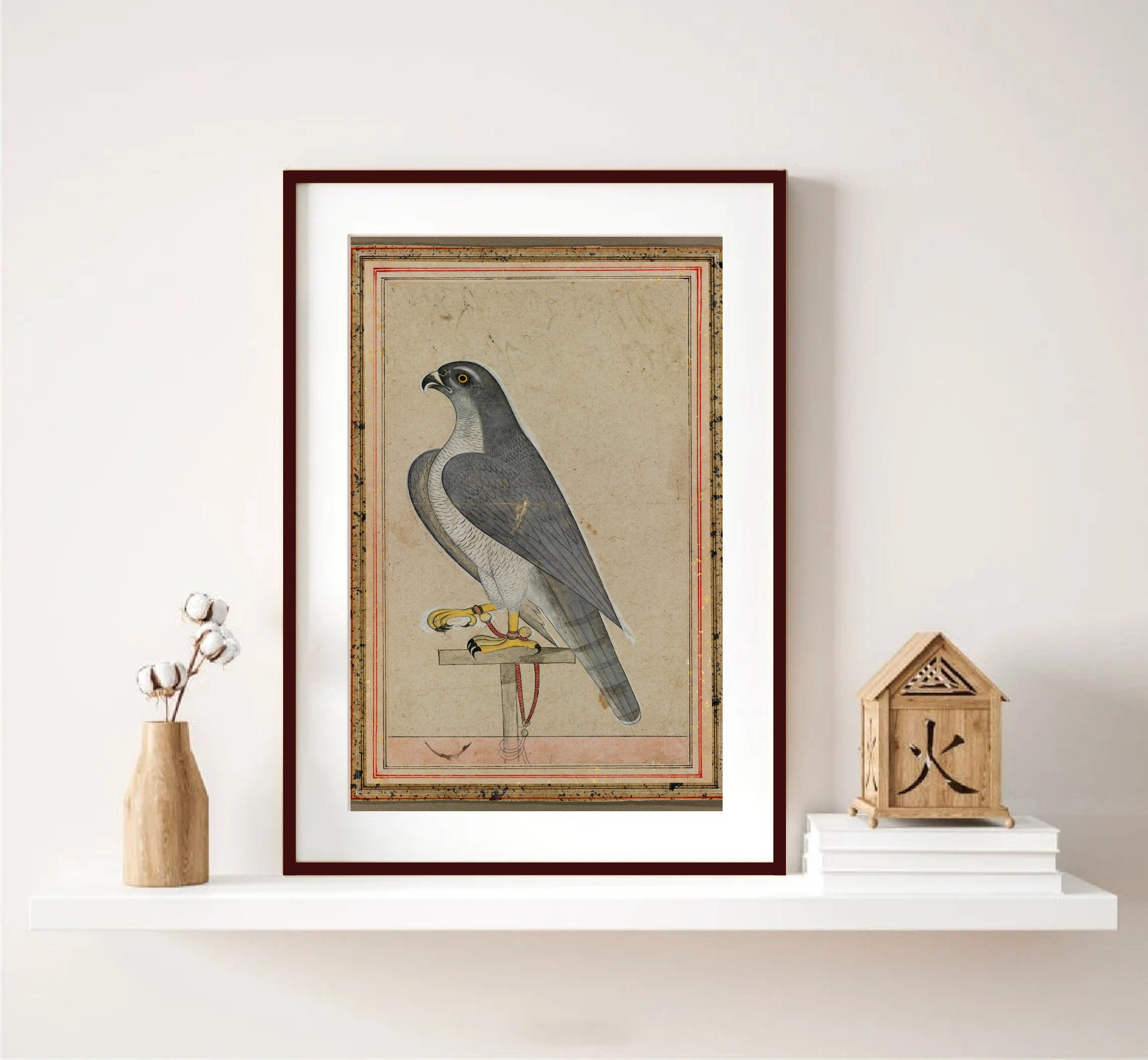 Indian Art Indian Falcon Wall Art Indian Mughal Miniature - Etsy