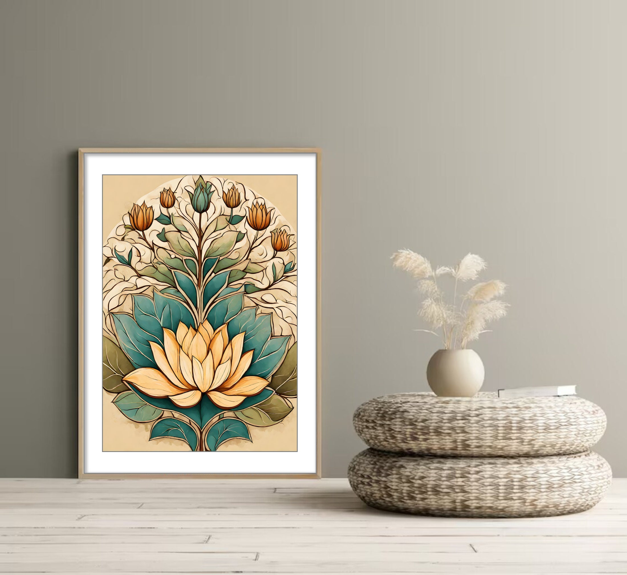 Indian Folk Art Lotus Print, Indian Pichawai Art Print,indian Wall Art ...