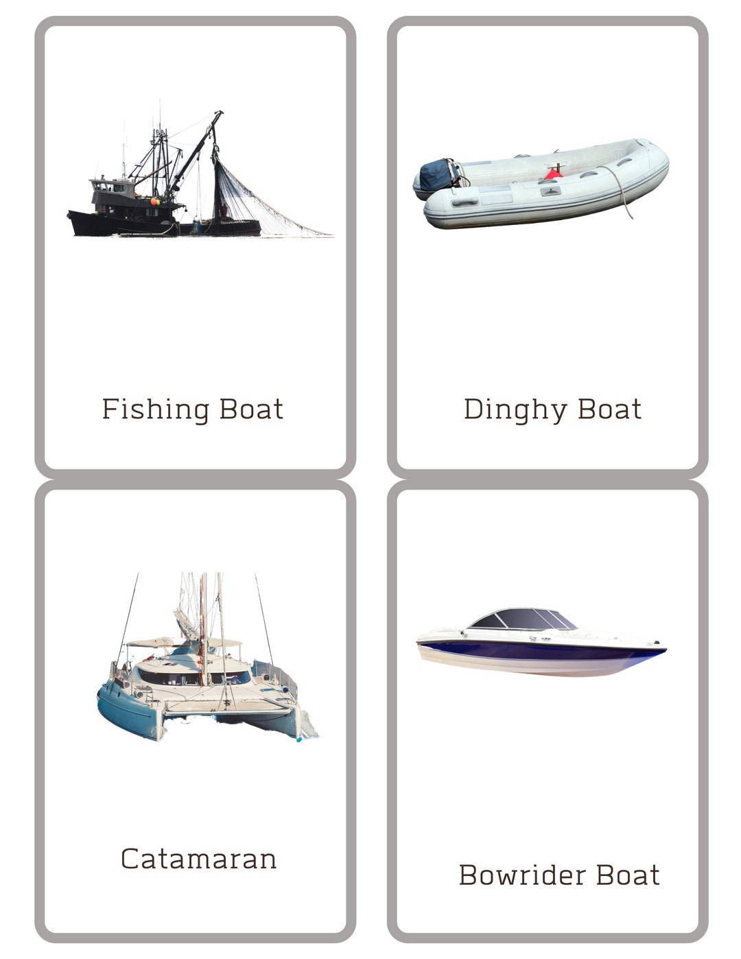 Boats - Montessori Flashcards - Etsy