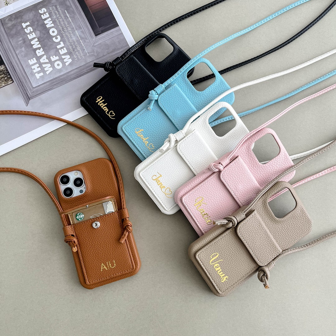 Personalized Crossbody Strap iPhone Case, Leather Card Holder iPhone ...