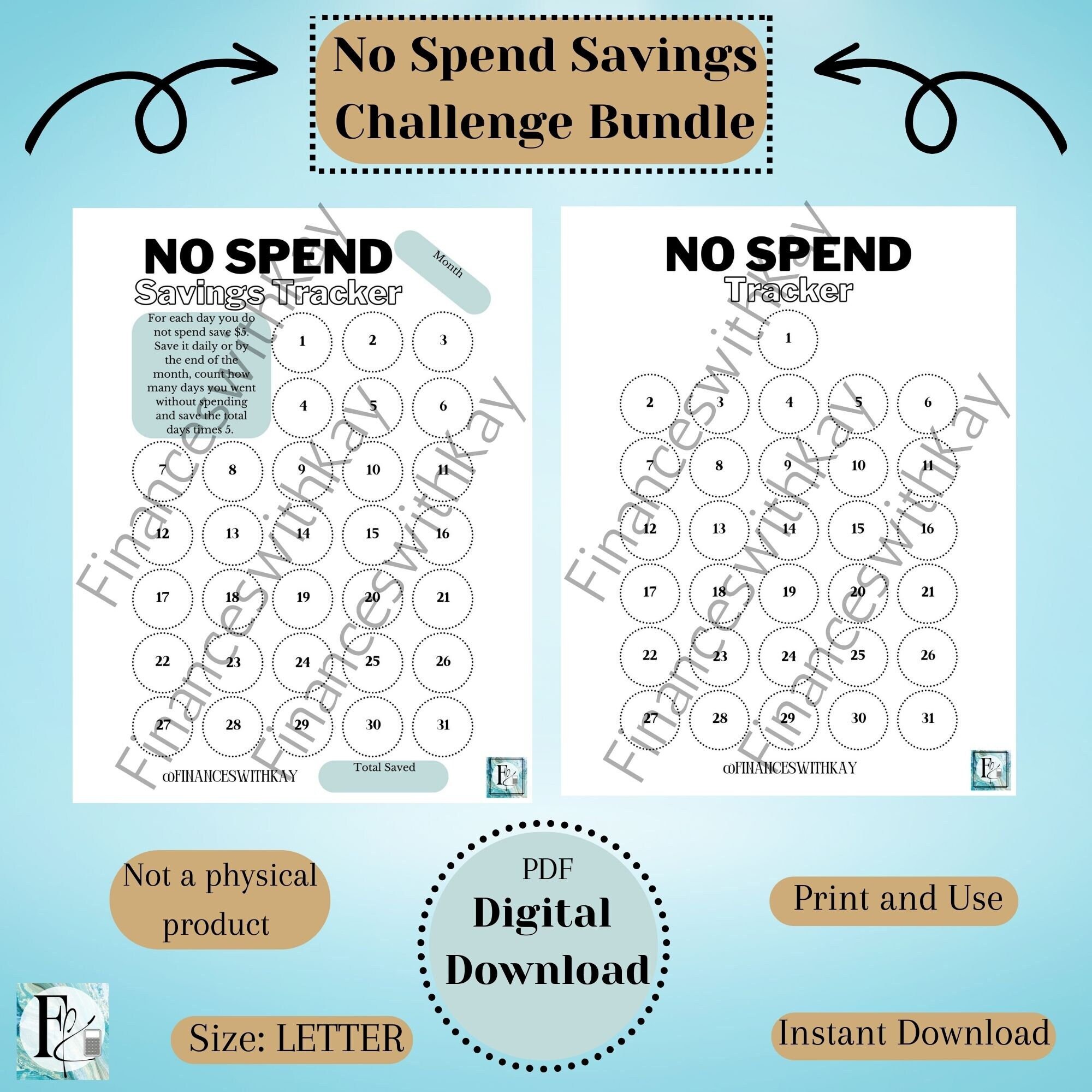 No Spend Savings Challenge Bundle - Us Letter Size - INSTANT DIGITAL ...