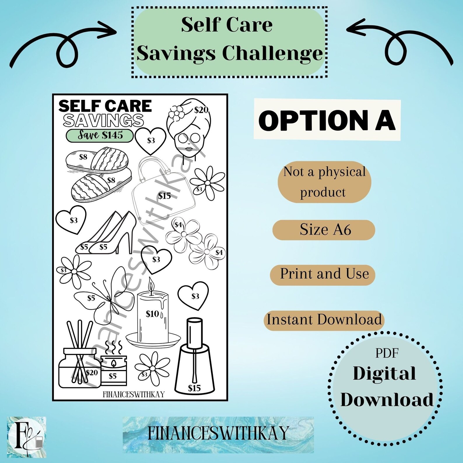Self Care Savings Challenge Option A - A6 Size - INSTANT DIGITAL ...