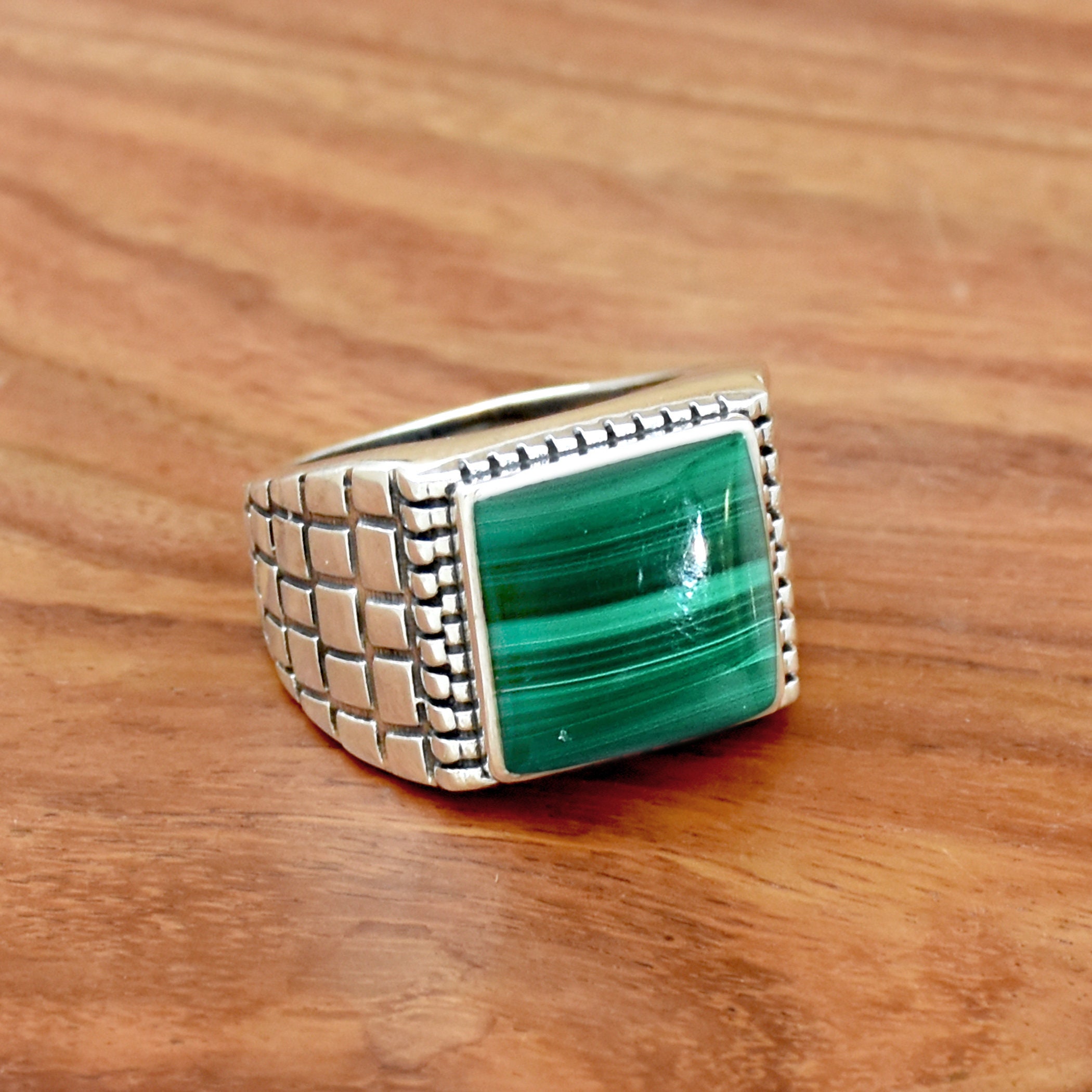 Natural Malachite Ring Mens Ring Malachite Men's Ring - Etsy
