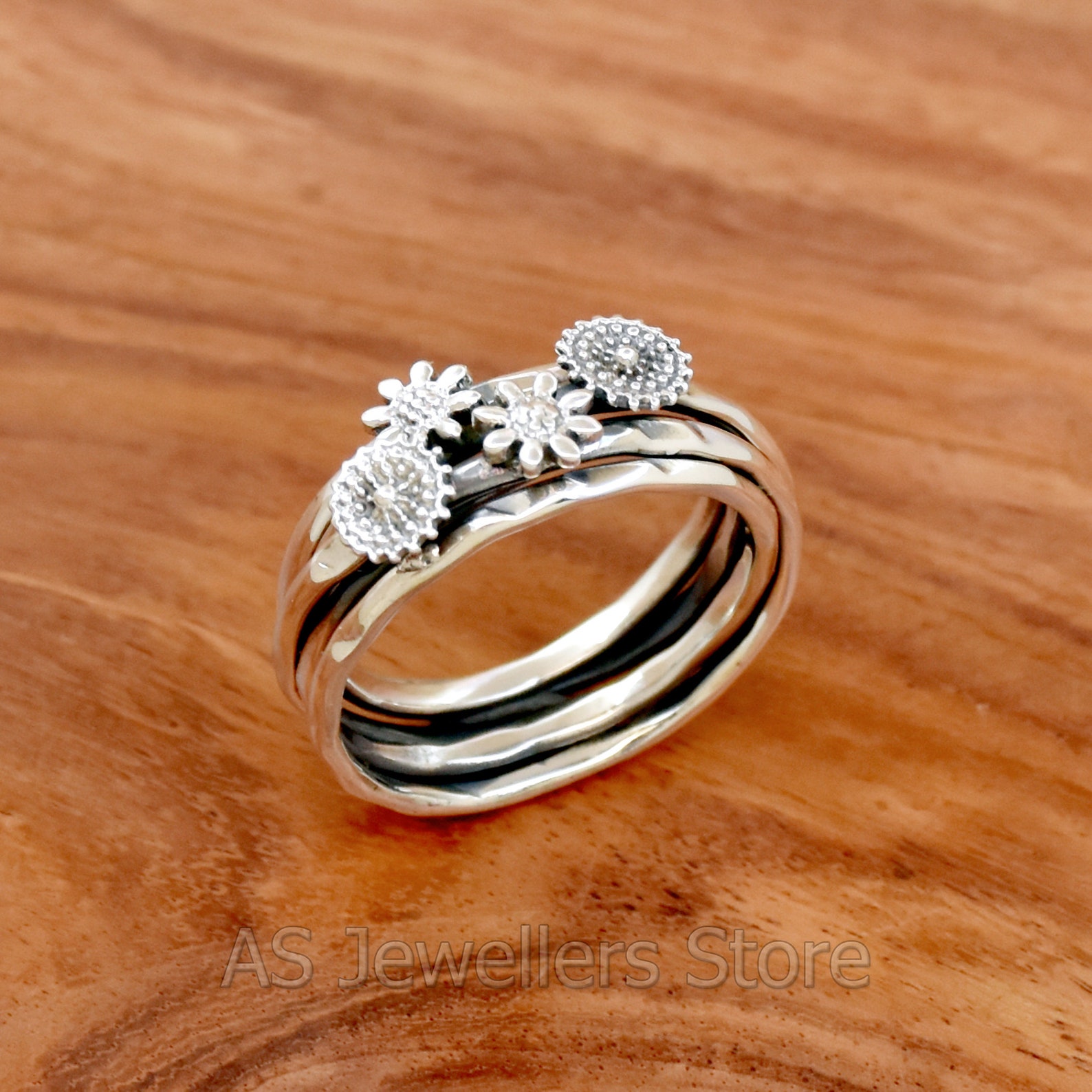 Handmade Ring,925 Sterling Silver Floral Ring: Minimalist Flower Band ...