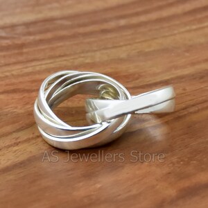 925 Sterling Silver Six Interlocked Ring, 4 Mm Band, Multi Band Rings ...