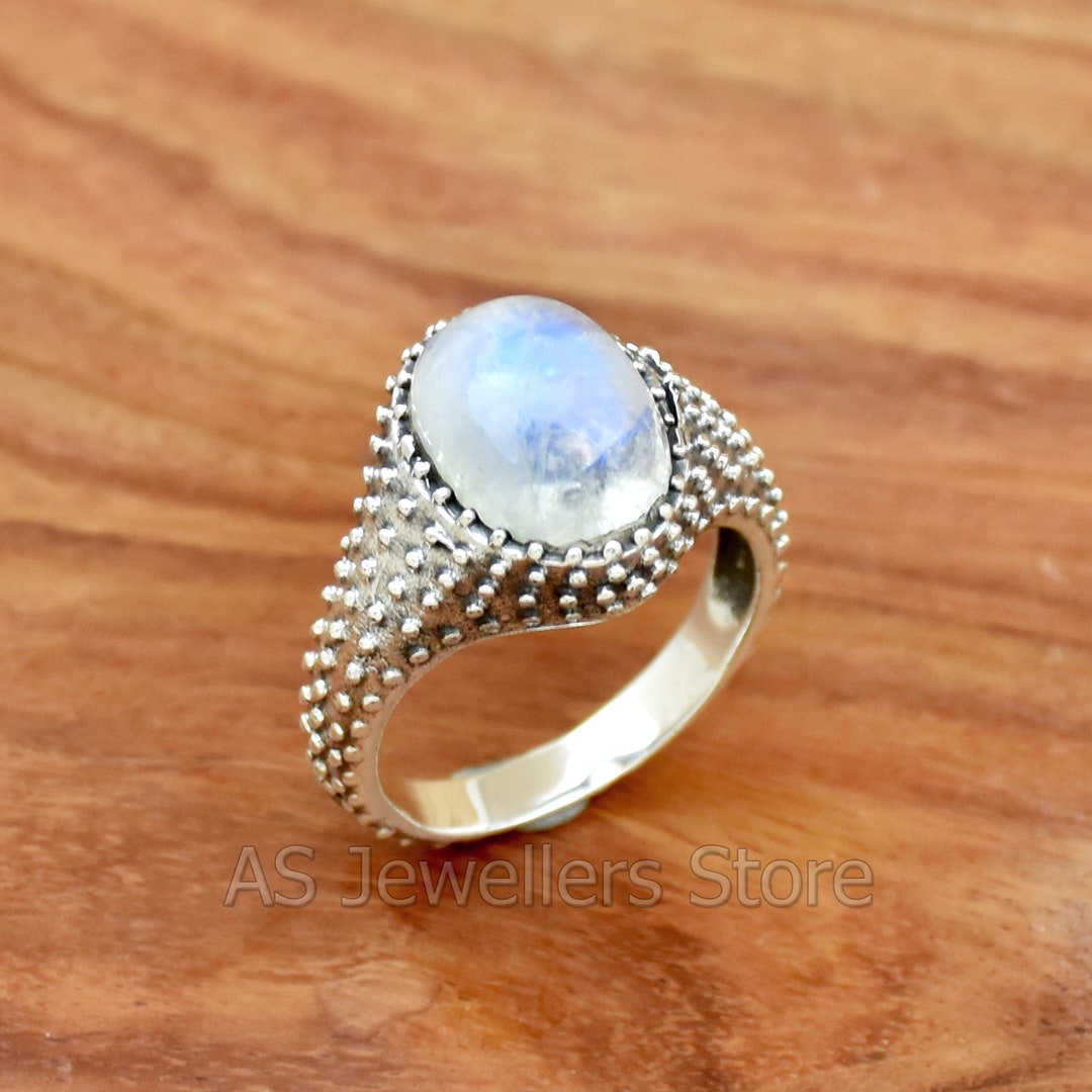 Natural Rainbow Moonstone Ring, Moonstone Men's Ring, Handmade Men's ...