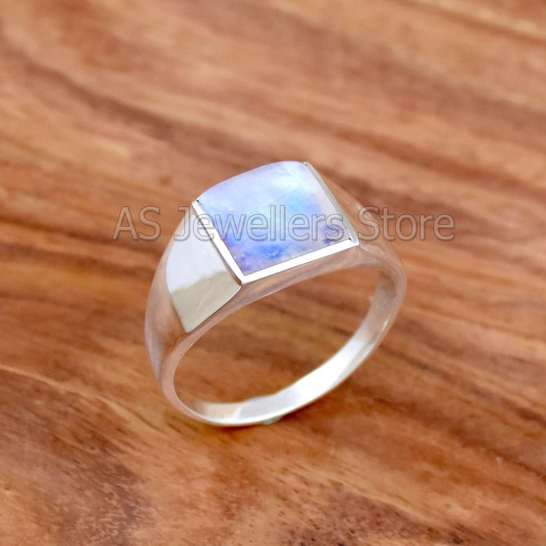 Natural Rainbow Moonstone Ring, Moonstone Men's Ring, Handmade Men's ...