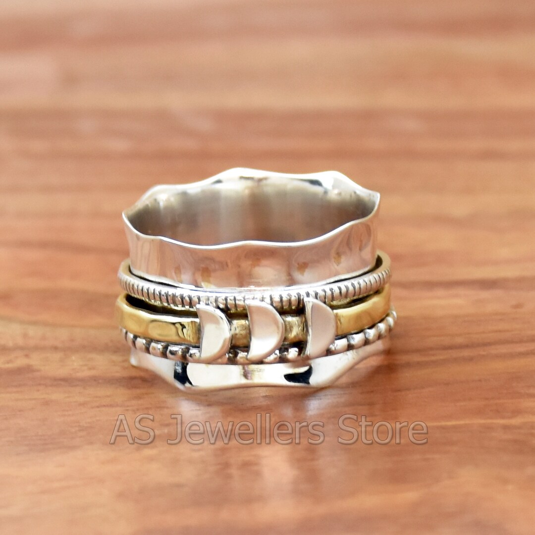 Crescent Moon Spinner Ring: 925 Sterling Silver Two-tone Filigree - Etsy