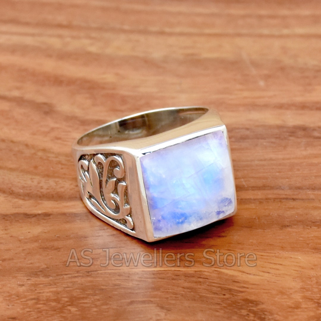 Natural Rainbow Moonstone Ring, Moonstone Men's Ring, Handmade Men's ...