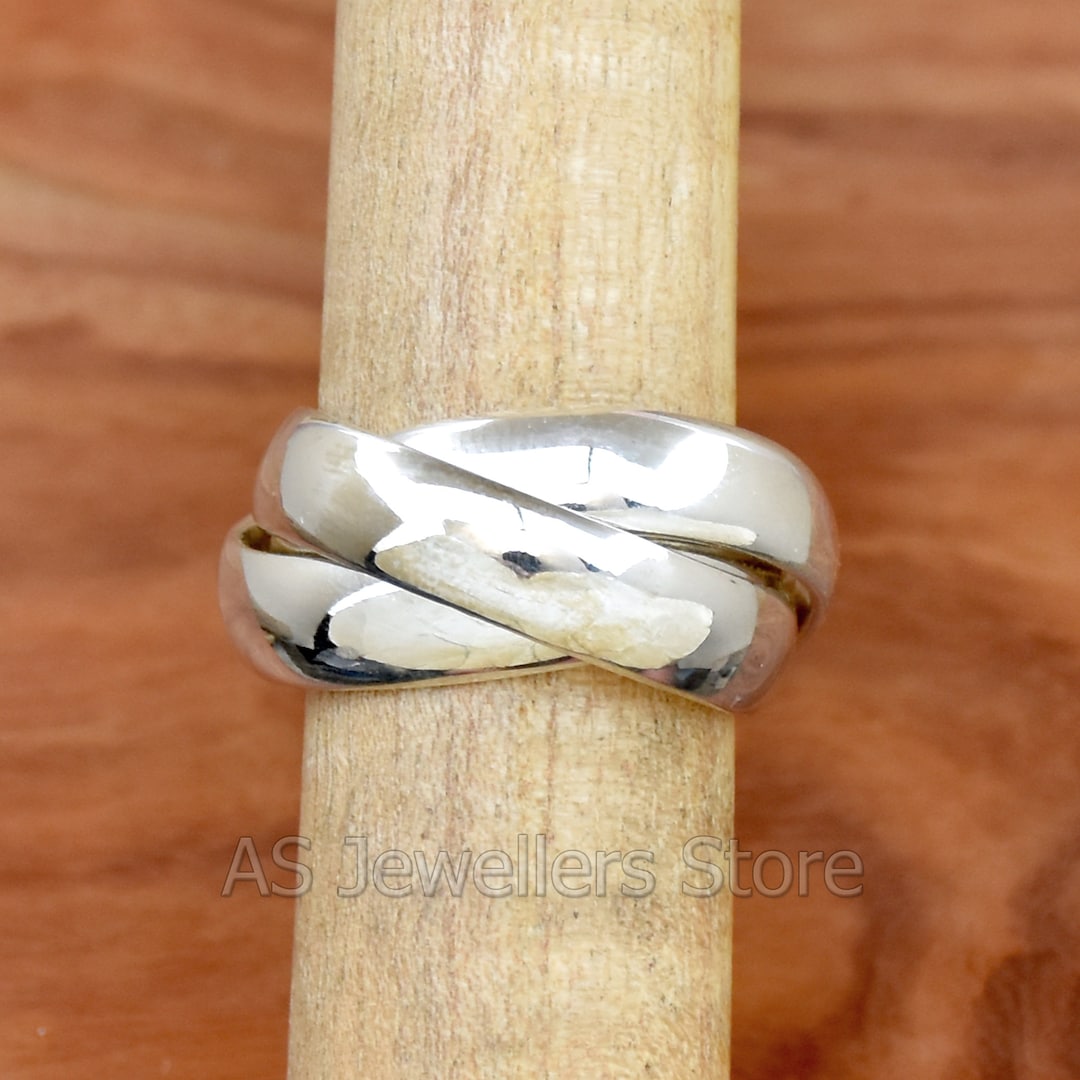 6 Mm 925 Sterling Silver Triple Interlocked Ring, Three Rolling Ring ...