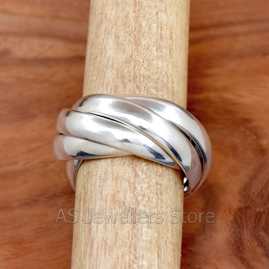 5 Mm 925 Sterling Silver Five Interlocked Ring, Five Rolling Ring ...